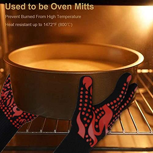 BBQ Gloves 1472℉ Extreme Heat Resistant Protective Cooking Gloves Food Grade Kitchen Oven Mitts with Silicone Non-Slip Grip for BBQ Cooking/ Baking/Smoker/ Fireplace/Welding/ Large & XL (Red+Blue)