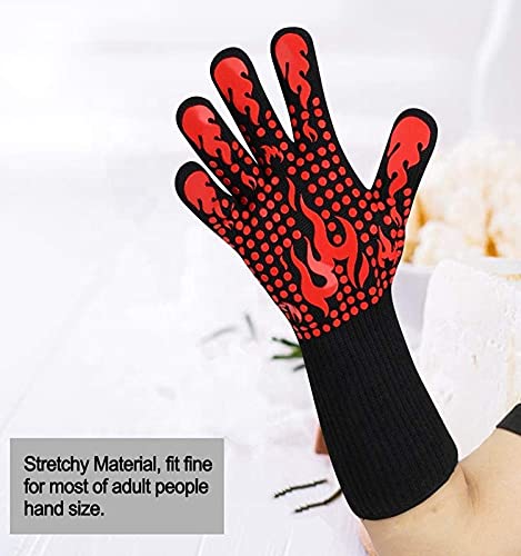 BBQ Gloves 1472℉ Extreme Heat Resistant Protective Cooking Gloves Food Grade Kitchen Oven Mitts with Silicone Non-Slip Grip for BBQ Cooking/ Baking/Smoker/ Fireplace/Welding/ Large & XL (Red+Blue)