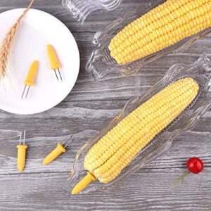 FEPITO 9 Pcs Corn Trays with 20 Pcs Corn Holders on the Cob Skewers Transparent Plastic Corn Dishes Corn Holders Cob Dinnerware for Sweet Butter Corn