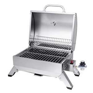 Royal Gourmet GT1001 Stainless Steel Portable Grill, 10000 BTU BBQ Tabletop Gas Grill with Folding Legs and Lockable Lid, Outdoor Camping, Deck and Tailgating, Silver