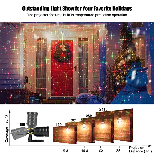 Christmas Projector Lights Outdoor, Party Laser Light Projection 10 Patterns Waterproof with Timer Speed Flash Mode Setting Landscape Spotlight for Indoor House Halloween Holiday Decoration, Red+Green