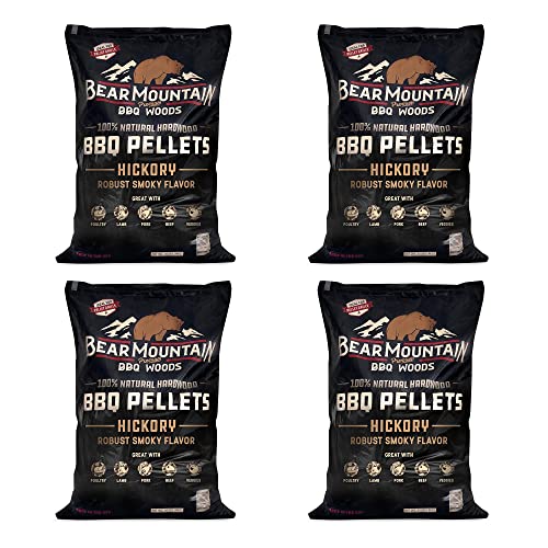 Bear Mountain FB14 Premium All Natural Low Moisture Hardwood Smoky Hickory BBQ Smoker Pellets for Outdoor Grilling, 40 Pound Bag (4 Pack)