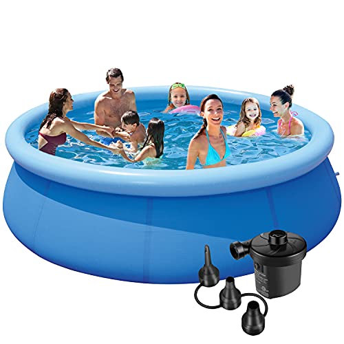 Inflatable Kiddie Pool for Summer Relax - Swimming Pool for Kids and Adults - Easy Set Up Above Ground Pools for Backyard with Electric Air Pump (Blue) (Blue)