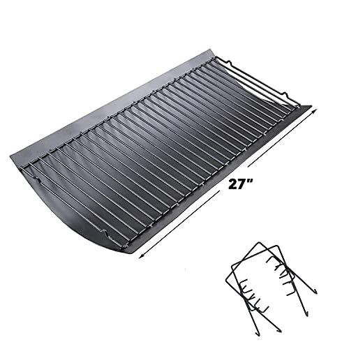 Uniflasy 27 Inches Ash Pan/Drip Pan for Chargriller 1224, 1324, 2121, 2222, 2727, 2828, 2929 Charcoal Grills, Charbroil 17302056 Grill Grates Replacement Part with 2pcs Fire Grate Hanger