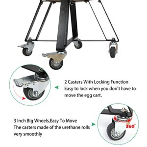 Rolling Cart Nest for Large Big Green Egg with Heavy Duty Locking Caster Wheels Powder Coated Steel Rolling Outdoor Cart Rolling Nest Big Green Egg Smoker Kamado Joe Grill Stand Accessories