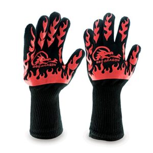 extreme heat resistant gloves – bbq gloves, hot oven mitts, charcoal grill, smoking, barbecue gloves for grilling meat gloves, insulated, silicone non-slip grips, u.s. safety tested – bbq dragon