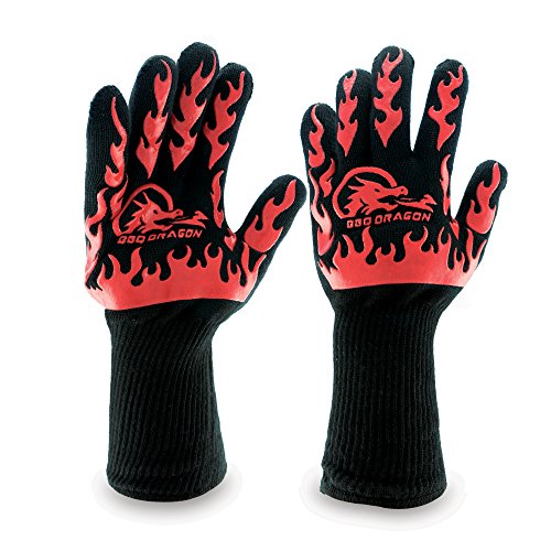 Extreme Heat Resistant Gloves - BBQ Gloves, Hot Oven Mitts, Charcoal Grill, Smoking, Barbecue Gloves for Grilling Meat Gloves, Insulated, Silicone Non-Slip Grips, U.S. Safety Tested - BBQ Dragon