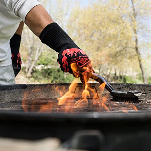 Extreme Heat Resistant Gloves - BBQ Gloves, Hot Oven Mitts, Charcoal Grill, Smoking, Barbecue Gloves for Grilling Meat Gloves, Insulated, Silicone Non-Slip Grips, U.S. Safety Tested - BBQ Dragon