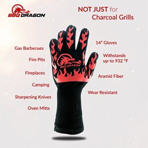 Extreme Heat Resistant Gloves - BBQ Gloves, Hot Oven Mitts, Charcoal Grill, Smoking, Barbecue Gloves for Grilling Meat Gloves, Insulated, Silicone Non-Slip Grips, U.S. Safety Tested - BBQ Dragon