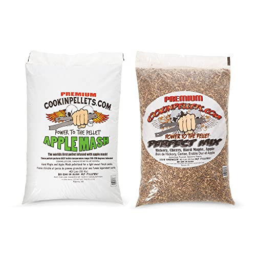 CookinPellets 40 Lb Perfect Mix Hickory, Cherry, Hard Maple, Apple Wood Pellets Bundle with Apple Mash Smoker Wood Pellets, 40 Pound Bag