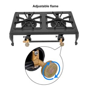 only fire Cast Iron Camping Stove 2 Burner Stove Propane Gas Cooker for Outdoor Camping, Barbecue Grilling, Tailgating, Hiking