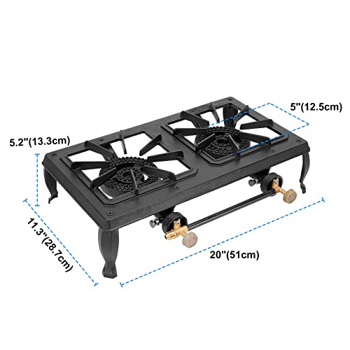 only fire Cast Iron Camping Stove 2 Burner Stove Propane Gas Cooker for Outdoor Camping, Barbecue Grilling, Tailgating, Hiking