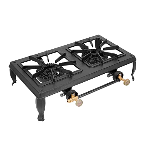 only fire Cast Iron Camping Stove 2 Burner Stove Propane Gas Cooker for Outdoor Camping, Barbecue Grilling, Tailgating, Hiking