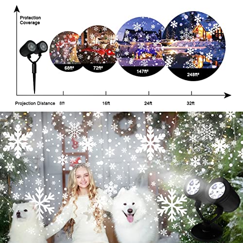 Christmas 2-in-1 Christmas Projector Lights Outdoor - Christmas Snowflake Projector Lights with Waterproof Plug in Moving Effect Wall Mountable for Garden Ballroom, Party, Halloween, Holiday