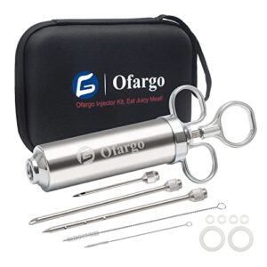 ofargo meat injector, meat injectors for smoking with 3 marinade injector needles; injector marinades for meats, turkey, brisket; 2-oz