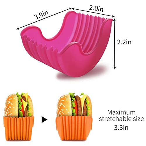 Qoyapow 4Pcs Retractable Burger Fixed Box Adjustable Hamburger Holders Reusable Washable Retractable Hamburger Clip Silicone Rack Holder Burger Box for Burger Lovers Adults and Children