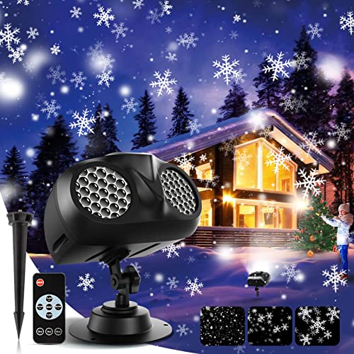 Christmas Projector Lights Outdoor, Upgraded LED Binocular Rotating Snowflake Projector Lights, Waterproof Snowfall Landscape Light with Remote RF Control Timer for Xmas Halloween Holiday Party Decor