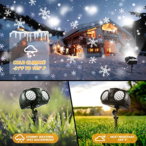 Christmas Projector Lights Outdoor, Upgraded LED Binocular Rotating Snowflake Projector Lights, Waterproof Snowfall Landscape Light with Remote RF Control Timer for Xmas Halloween Holiday Party Decor