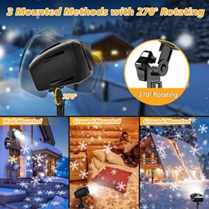 Christmas Projector Lights Outdoor, Upgraded LED Binocular Rotating Snowflake Projector Lights, Waterproof Snowfall Landscape Light with Remote RF Control Timer for Xmas Halloween Holiday Party Decor