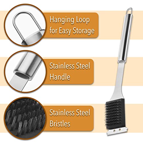 UNCO- Grill Brush and Scraper, 16.7”, Stainless Steel, Grill Cleaner, Grill Brush, Grill Cleaning Brush, BBQ Brill Brush, BBQ Brush for Grill Cleaning, Grill Brush for Outdoor Grill, Safe Grill Brush