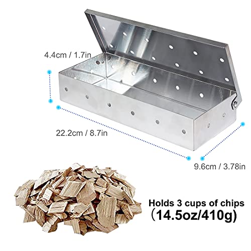 Cosumina Stainless Steel BBQ Smoker Box for Grilling Barbecue Wood Chips On Gas Grill or Charcoal Grill Grilling Accessories with Basting Brush