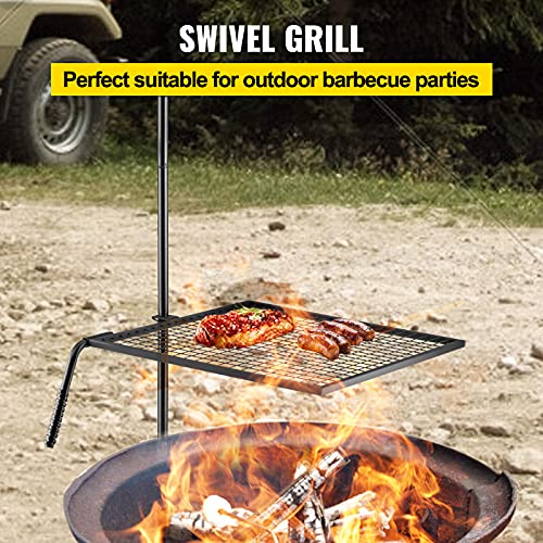 VEVOR Swivel Grill, Heavy Duty Steel Campfire Grill,Single Layer Open Fire Grill, 24" x 24" Campfire Swivel Grill with Heat Dissipation Handle, Campfire Grill Stake for Outdoor Open Flame Cooking