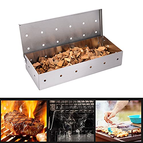 LDXZPX Smoker Box for Grill BBQ Wood Chips,Stainless Steel Smoking Box-Grilling Accessory for Gas or Charcoal Grills (Silver)