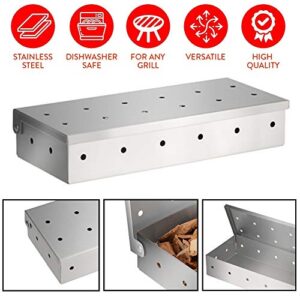 LDXZPX Smoker Box for Grill BBQ Wood Chips,Stainless Steel Smoking Box-Grilling Accessory for Gas or Charcoal Grills (Silver)