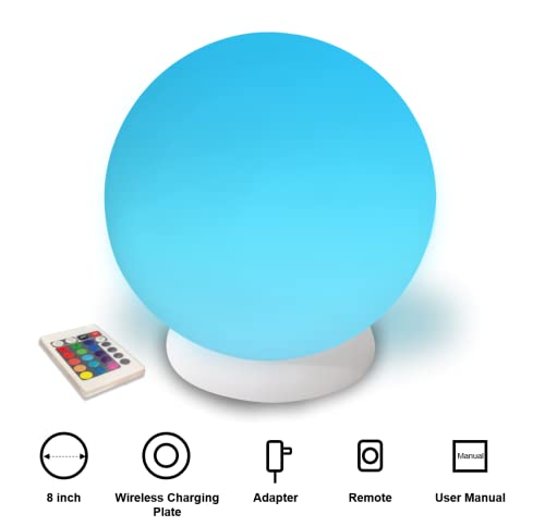 TOVEENEN Floating Pool Lights Wireless Charging 8 Inch LED Light Ball, Waterproof Rechargeable Floating Lights for Pool, Long Battery Life 20 Color Modes