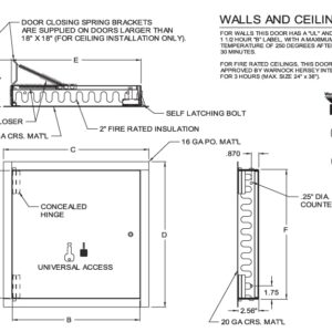 Best Access Doors AMZ-BA-FW-5050, Fire-Rated Insulated Access Door with 1" Flange, for Walls and Ceilings, 20-Gauge Prime Coated Panel, 16-Gauge Mounting Frame, 2" Thick Insulation, Concealed Hinge