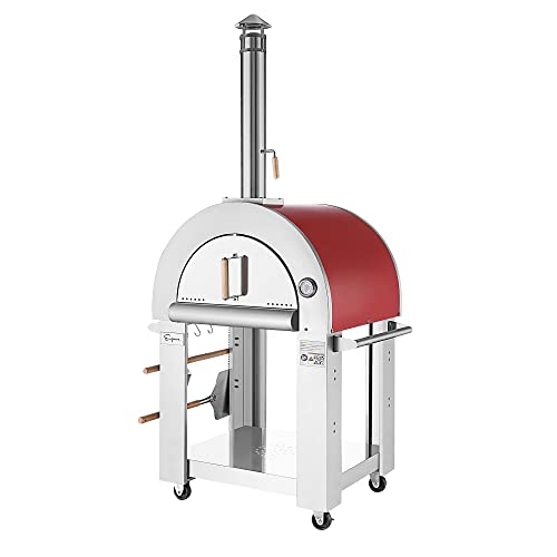 Empava Wood Fired Pizza Oven Painted Red for Outdoor Kitchen in Stainless Steel, 33 Inch