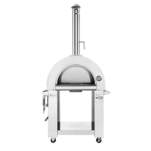 Empava Wood Fired Pizza Oven Painted Red for Outdoor Kitchen in Stainless Steel, 33 Inch