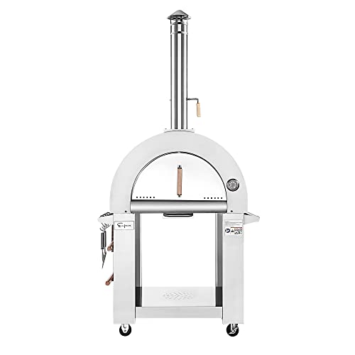 Empava Wood Fired Pizza Oven Painted Red for Outdoor Kitchen in Stainless Steel, 33 Inch