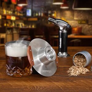 cocktail smoker kit with torch, deppon stainless steel smoker top with 4 kind of wood chips for whisky and bourbon, old fashioned drink smoker kit for home bar gift for men, dad, husband (no butane) (silver)