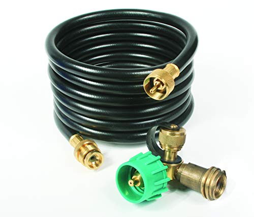 Camco 59143 12" Brass 90 Tee with 3 ports and 12' Extension Hose , Black