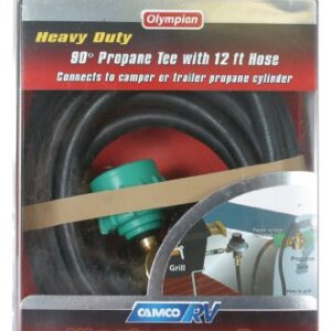 Camco 59143 12" Brass 90 Tee with 3 ports and 12' Extension Hose , Black