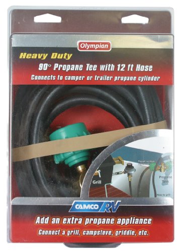 Camco 59143 12" Brass 90 Tee with 3 ports and 12' Extension Hose , Black