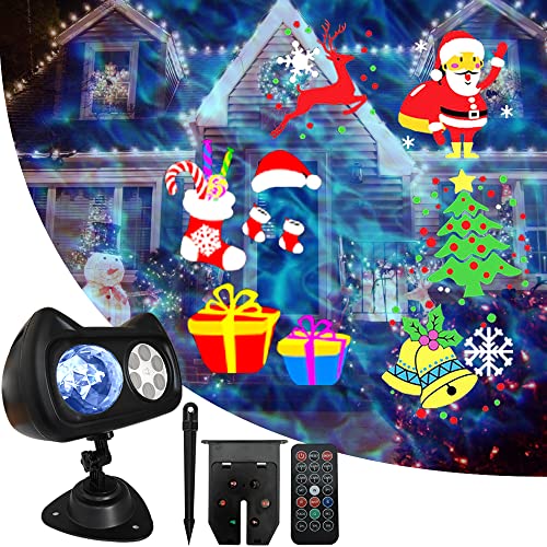 Christmas Projector Light Outddor Halloween 2-in-1 Ocean Wave 10 Colors LED Light with 16 Moving Film Slide Patterns, PULIVIA 2022 Upgraded Waterproof Light Projection for Xmas New Year Theme Party