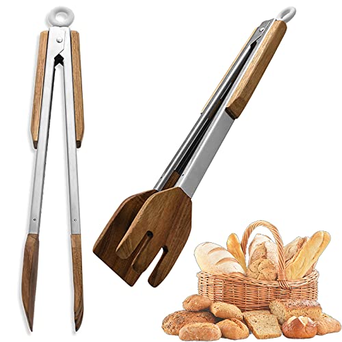 COMUSTER Acacia wood food clip is special for steak&BBQ, with hanging hole design, wooden heat insulation handle, stainless steel clip, easy to grasp, and can handle all kinds of food