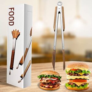 COMUSTER Acacia wood food clip is special for steak&BBQ, with hanging hole design, wooden heat insulation handle, stainless steel clip, easy to grasp, and can handle all kinds of food