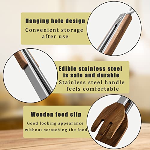 COMUSTER Acacia wood food clip is special for steak&BBQ, with hanging hole design, wooden heat insulation handle, stainless steel clip, easy to grasp, and can handle all kinds of food