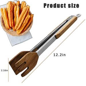 COMUSTER Acacia wood food clip is special for steak&BBQ, with hanging hole design, wooden heat insulation handle, stainless steel clip, easy to grasp, and can handle all kinds of food