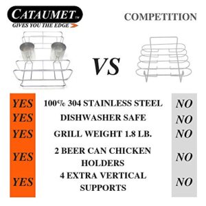 Cataumet BBQ Rib Rack and Beer Can Chicken Holder Smoking Rack Fits Big Egg Style Grills Ovens and Smokers Made with Genuine 304 Stainless Steel