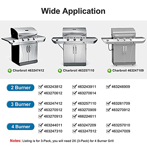 Criditpid Grill Parts Kits Compatible for Char-Broil Charbroil 463247412, 463257110, 463247109, 463270912, 463243812, 463270614, Heat Plates Replacement for Charbroil 3 Burner 463257110 Grill