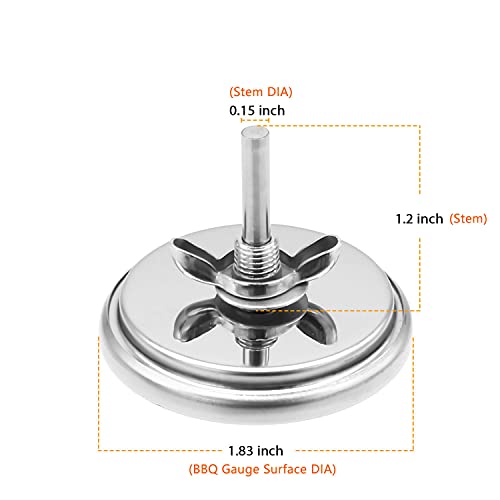 1.8 Inch Barbecue Grill Temperature Gauge Replacement for CharBroil Models Pit BBQ Thermometer Fahrenheit and Heat Indicator for Meat Cooking, Stainless Steel Temp Gauge