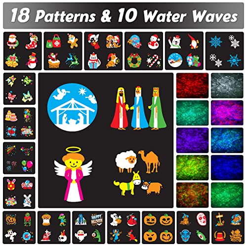 Animation Projector Lights,18 Slides/72 Patterns 2 in 1 Moving Pattern Projection Lights Landscape Lights Waterproof Outdoor Indoor for Holidays Halloween Parties Decoration