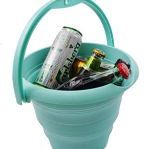 SAMMART Set of 2 - 5L (1.32Gallon) Collapsible Fishing Bucke - Foldable Round Tub - Portable Plastic Water Pail - Space Saving Outdoor Waterpot (2, Lake Green)