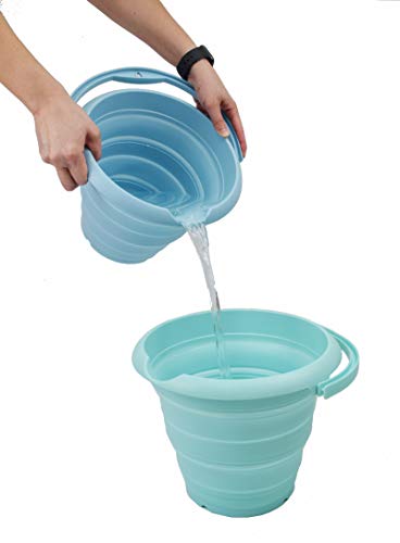 SAMMART Set of 2 - 5L (1.32Gallon) Collapsible Fishing Bucke - Foldable Round Tub - Portable Plastic Water Pail - Space Saving Outdoor Waterpot (2, Lake Green)