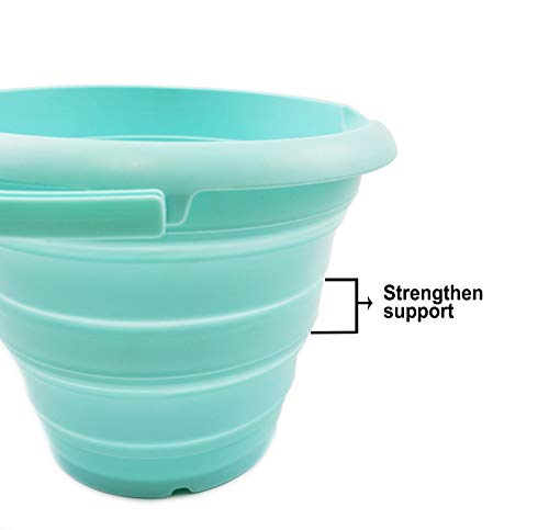 SAMMART Set of 2 - 5L (1.32Gallon) Collapsible Fishing Bucke - Foldable Round Tub - Portable Plastic Water Pail - Space Saving Outdoor Waterpot (2, Lake Green)