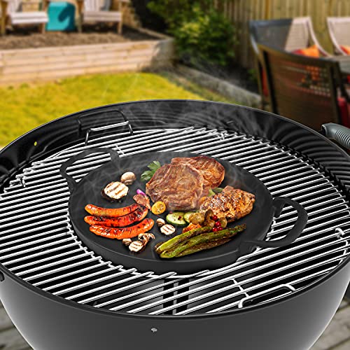 only fire Replaced Gourmet BBQ System Cast Iron Griddle with Handles, Fits for Weber 22-1/2 inch Charcoal Kettle Grills